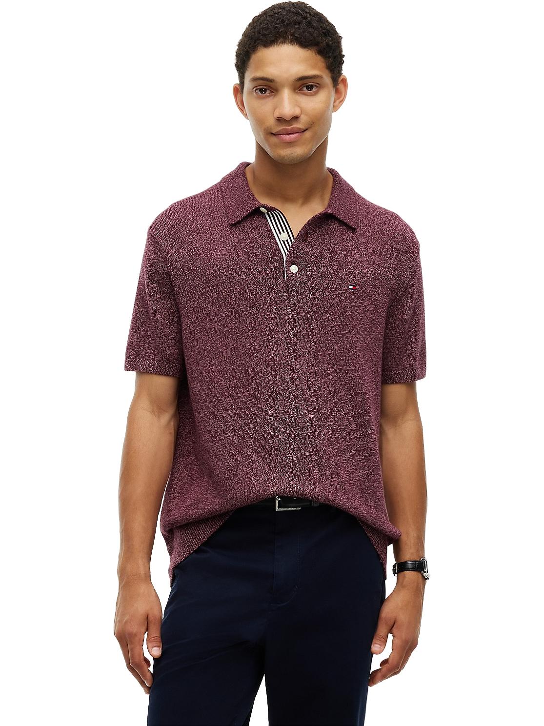 TOMMY HILFIGER men's short-sleeve heathered sweater polo -